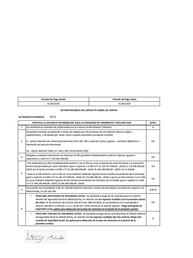 Cuenta Mayo Anthony Salcedo | PDF | Pensión | Contribuyente