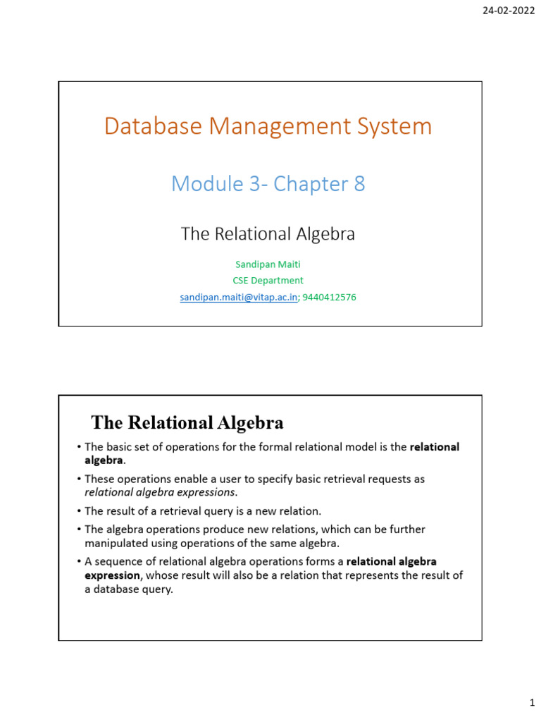 5-M2 - Relational Algebra-23-01-2025 | PDF | Relational Model ...