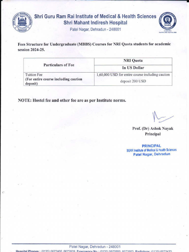 SGRR Nri Fee 2024 | PDF