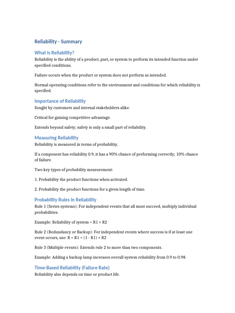 Reliability Summary MGT613 | PDF | Reliability Engineering