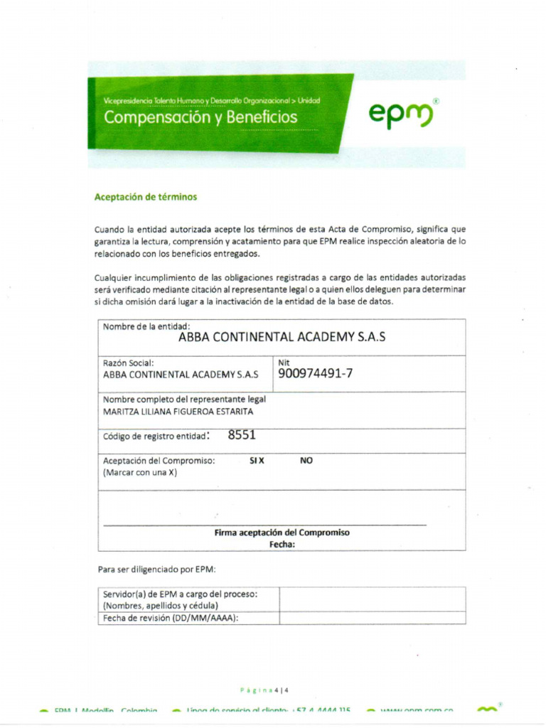 Acta de Compromiso Epm | PDF