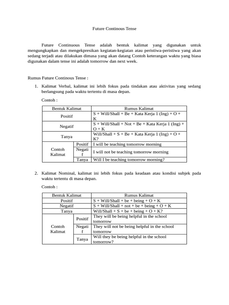 Future Continous Tense | PDF
