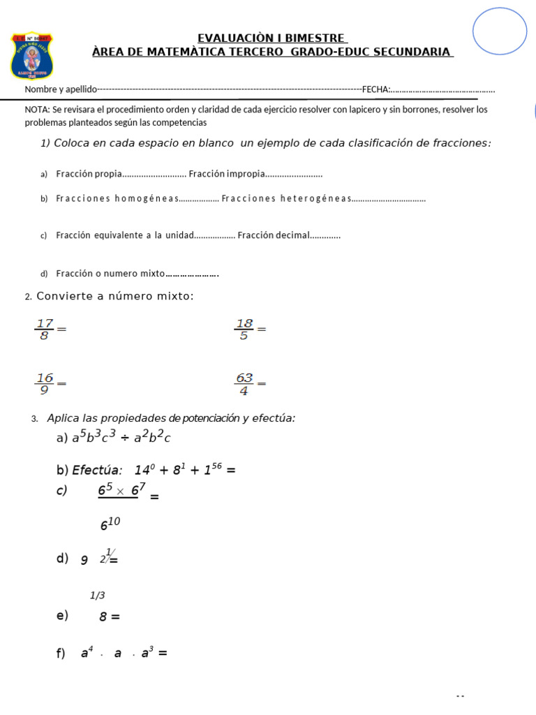 Evaluacion JMR 3ero | PDF