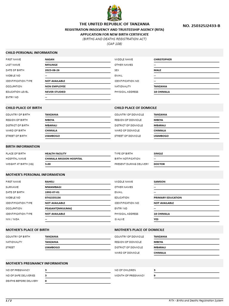 Application Form 20250324B 1578 | PDF | Human Development | Motherhood