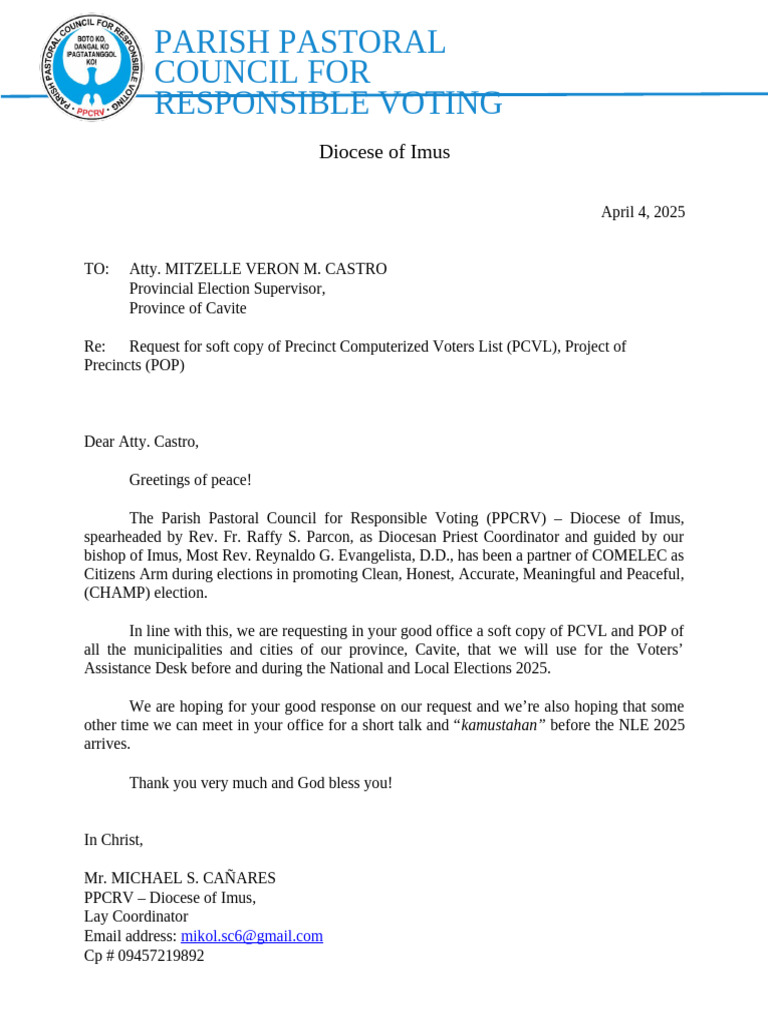 Request Letter For PES 2023 | PDF