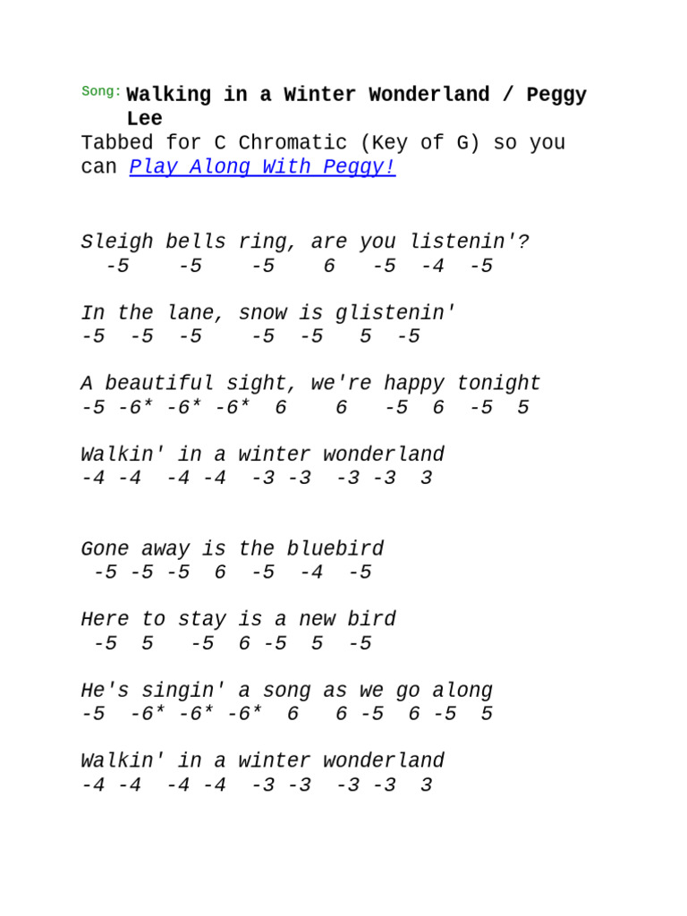 Peggy Lee's Winter Wonderland Lyrics | PDF