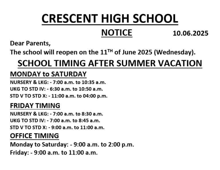 School Reopen Notice - 2025 | PDF