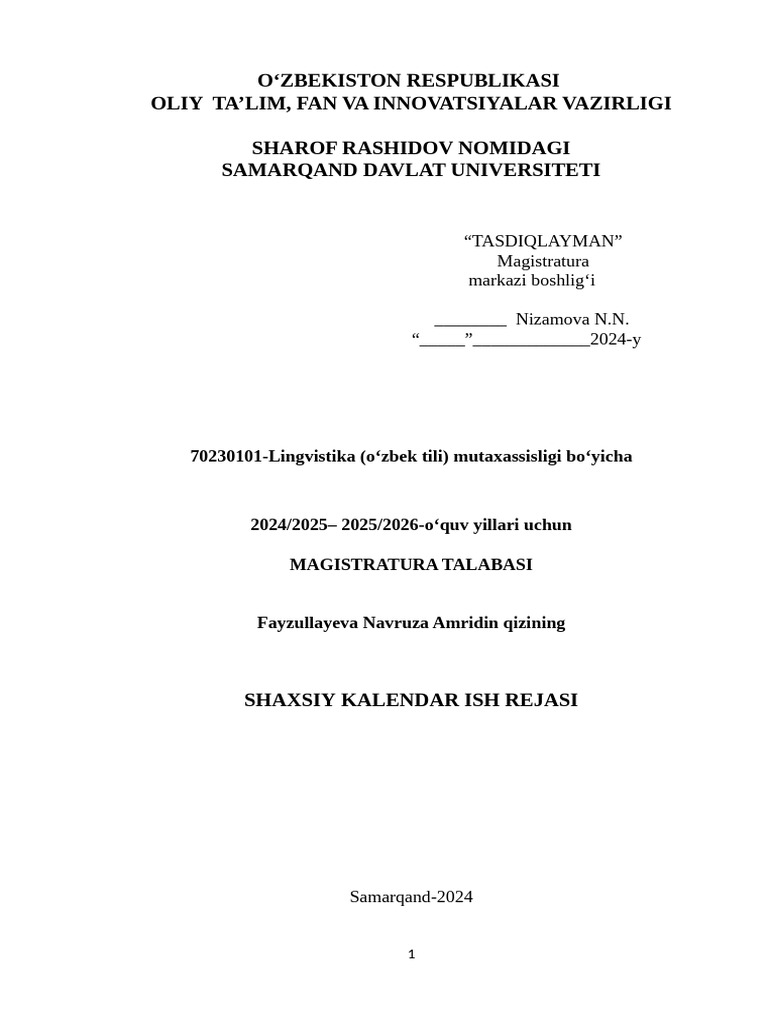 Ilmiy Pedagogik Va Tadqiqot Ish Reja | PDF