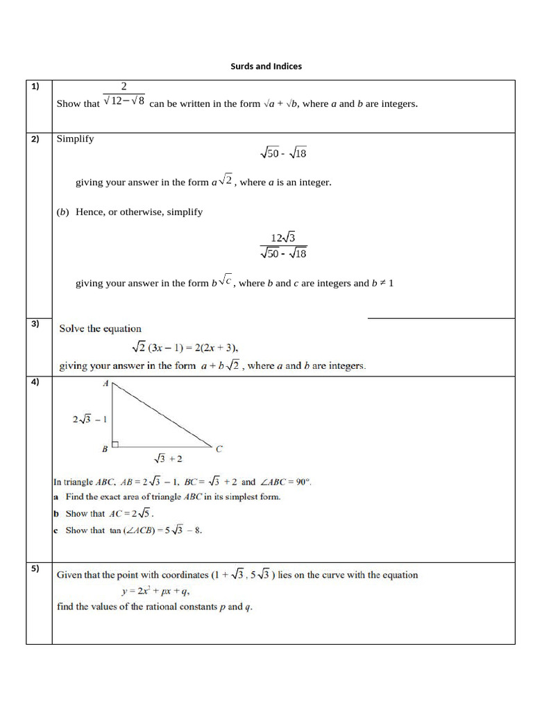 Revision Pack Surds and Indices | PDF