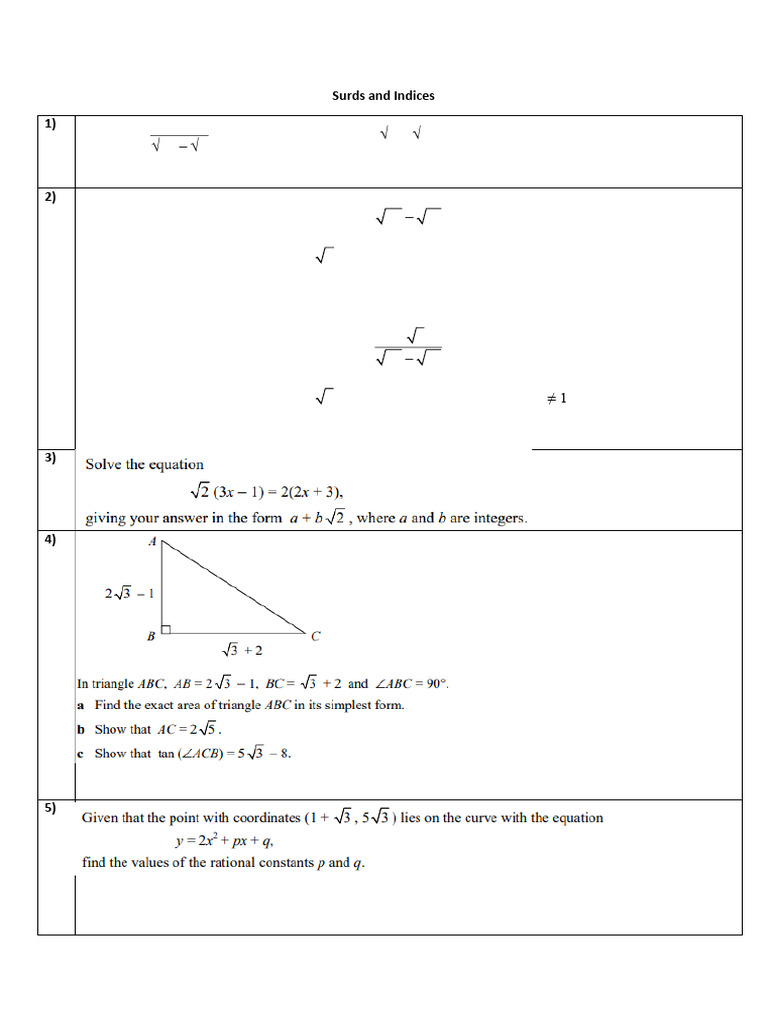 Revision Pack Surds and Indices | PDF