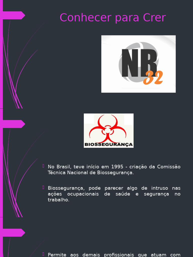 Biossegurança e Normas NR 32 no Trabalho | PDF | Ciências da Saúde
