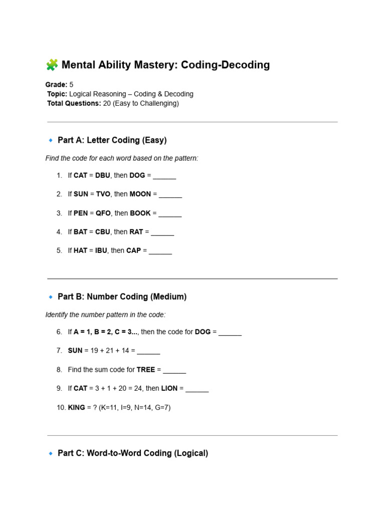 ? Mental Ability Mastery - Coding-Decoding | PDF