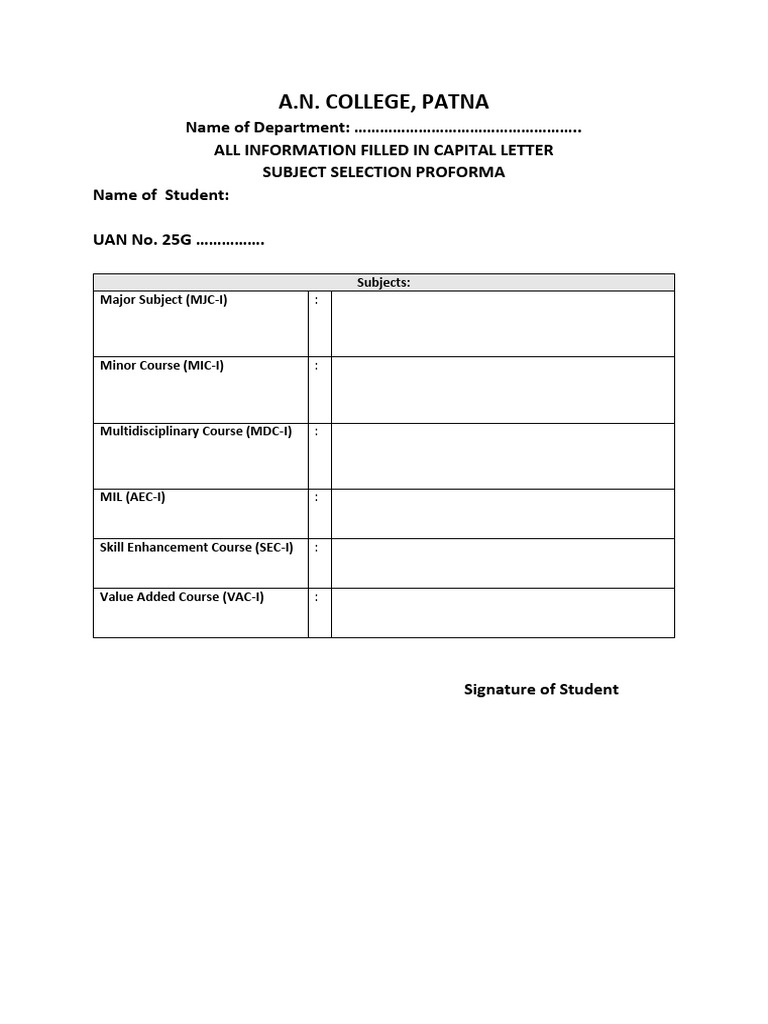 NOTICE of ANC Regarding Subject Selection Proforma For Addmission 2025 ...