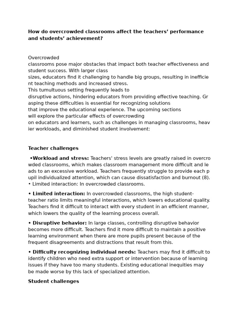 Consequences of Overcrowded Classrooms | PDF | Teachers | Classroom