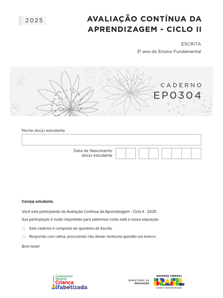 Prova Caed 2025 - 3° Ano - Lingua Portuguesa - ESCRITA - EP0304 | PDF