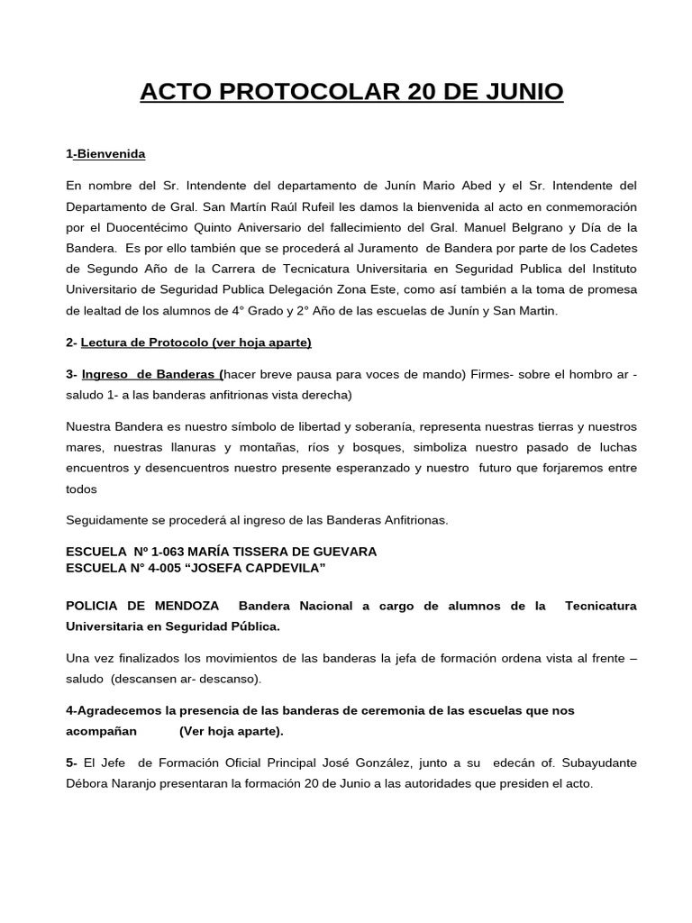 Acto Protocolar 20 de Junio | PDF