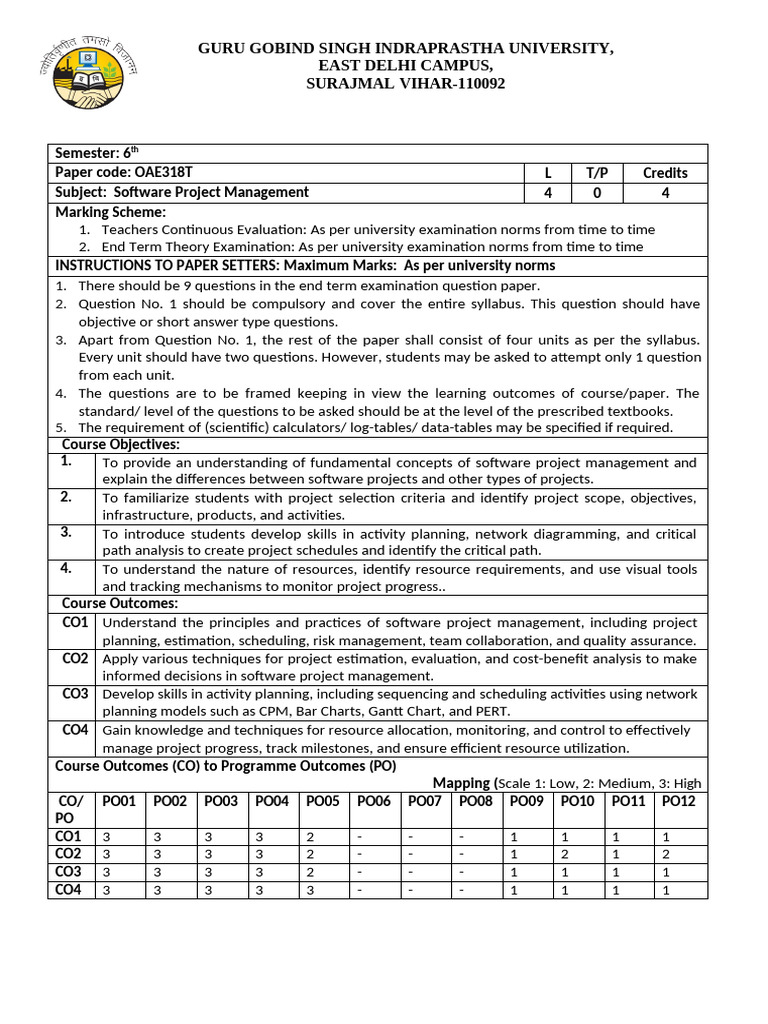 Software Project Management Syllabus | PDF