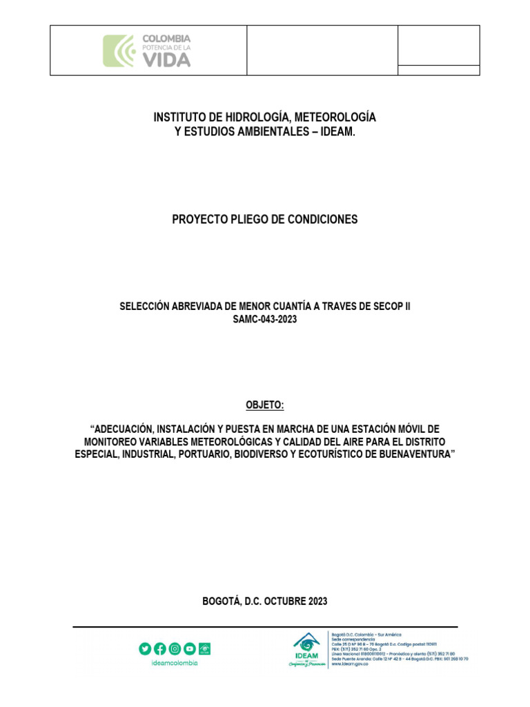 Proyecto Pliego de Condiciones | PDF | Ciencias de la Tierra