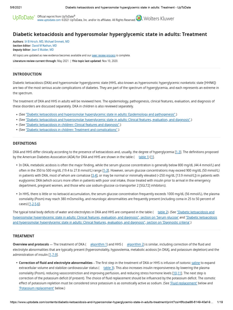 Diabetic Ketoacidosis and Hyperosmolar Hyperglycemic State in Adults ...