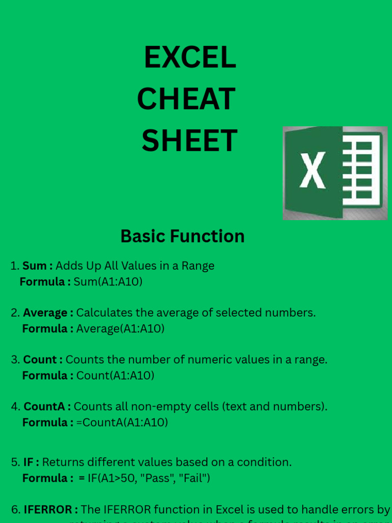 Excel Cheat Sheet (Formulas Importantes) | PDF | Computer Data | Computing