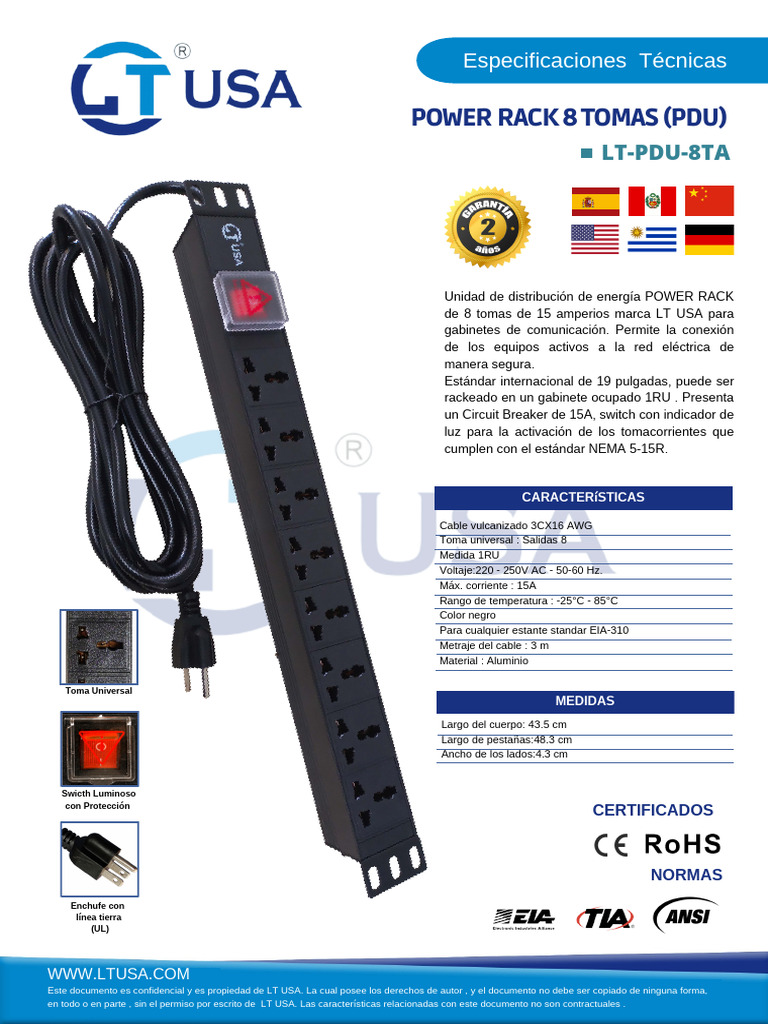 Ficha Técnica LT-PDU-8TA | PDF | Energia electrica | Electricidad