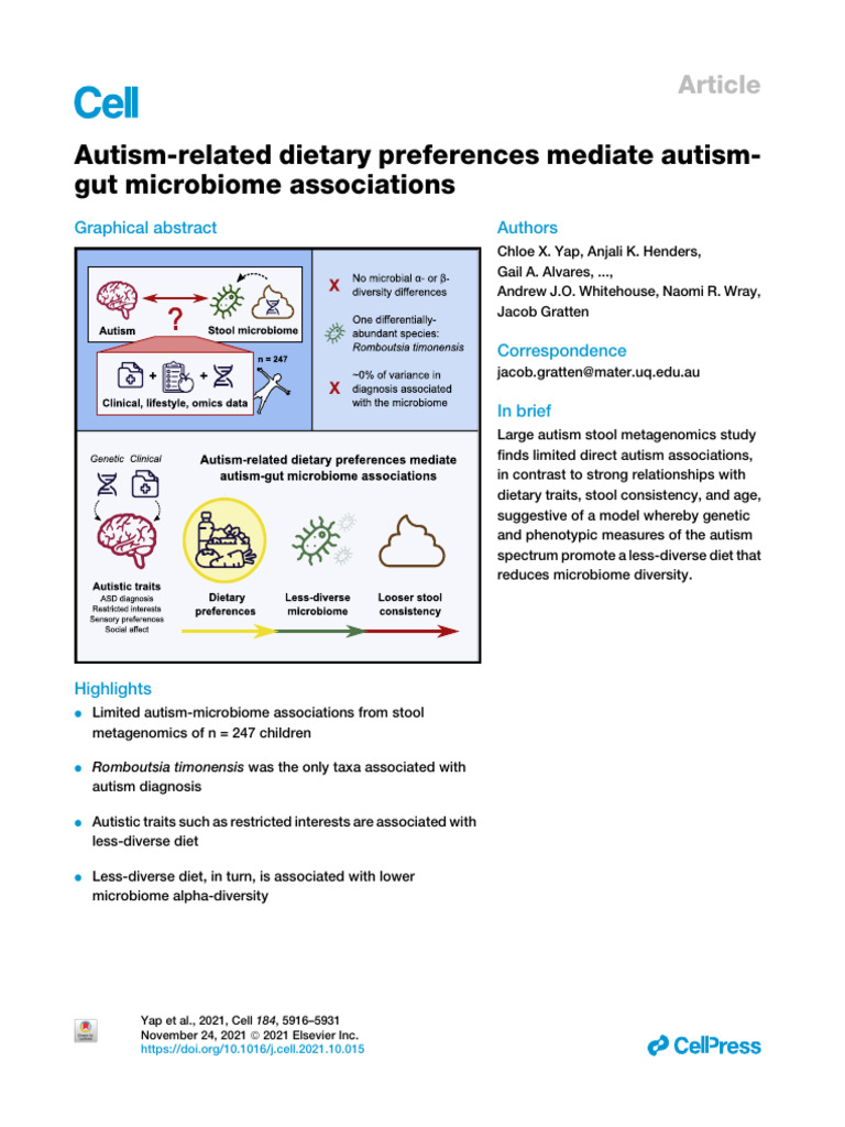 Autism-Related Dietary Preferences Mediate Autism-Gut Microbiome ...