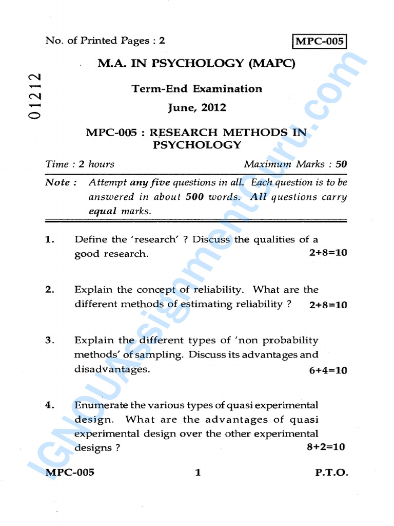 June - 2012 MPC-005 | PDF | Qualitative Research | Methodology