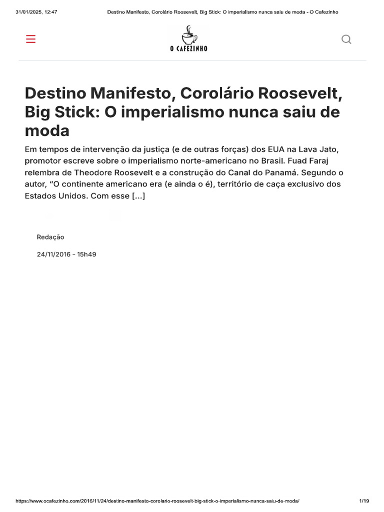 FARAJ, Fuad. Destino Manifesto, Corolário Roosevelt, Big Stick | PDF
