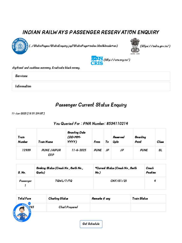 Train Passenger Status and Waitlist Info | PDF | Rail Transport ...