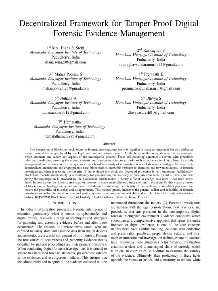 Decentralized Framework For Tamper-Proof Digital Forensic Evidence ...