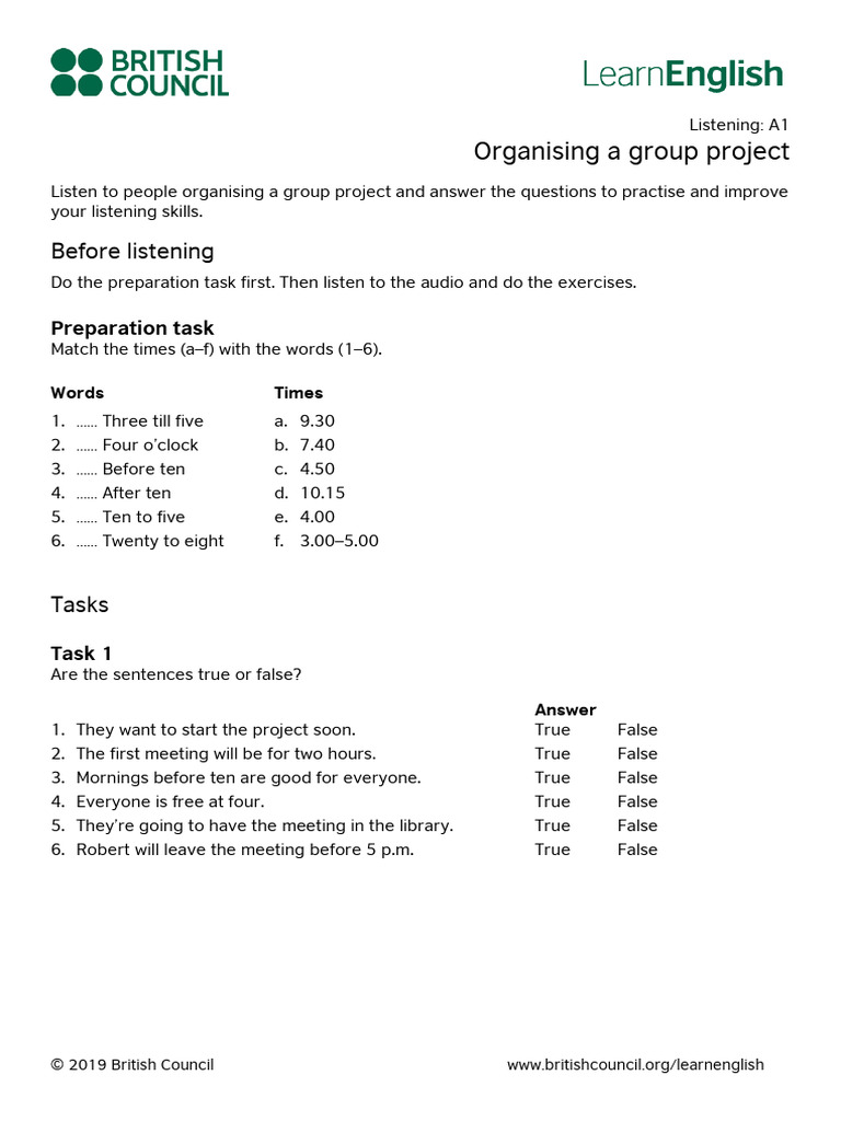 Group Project Listening Practice | PDF