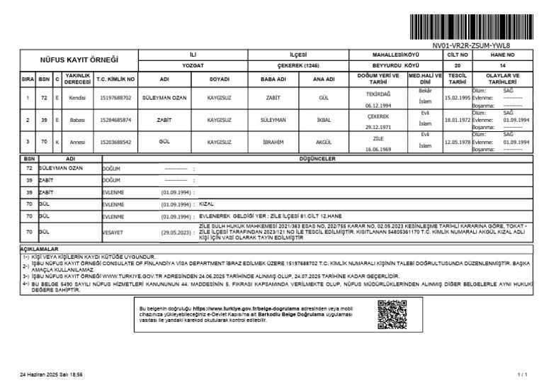 Nüfus Kayit Örneği: NV01-VR2R-ZSUM-YWL8 | PDF