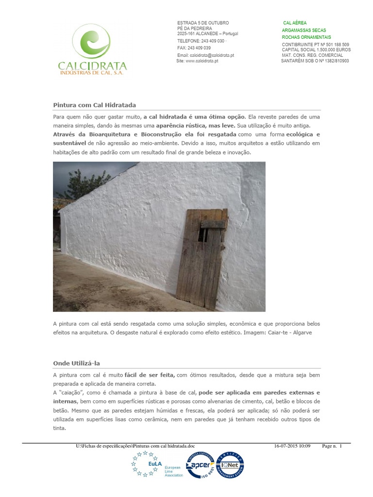 Pintura com Cal Hidratada: Guia Prático | PDF | Tinta | Pigmento