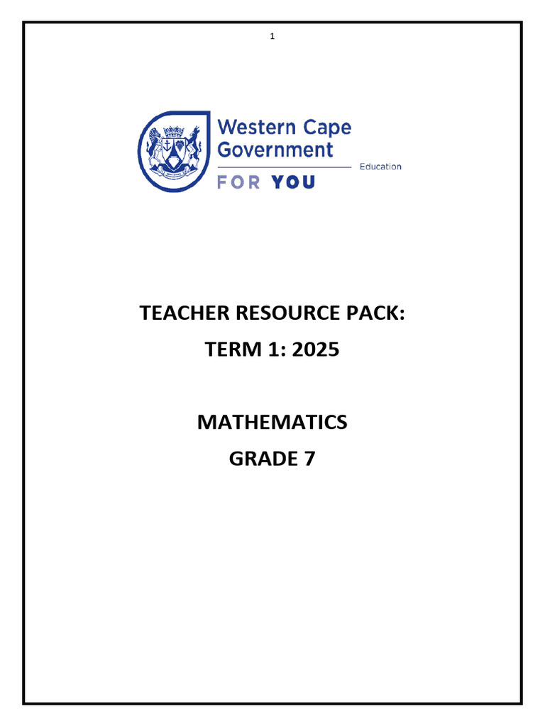 Grade 7 Term 1 Math Resource Pack | PDF | Multiplication | Arithmetic