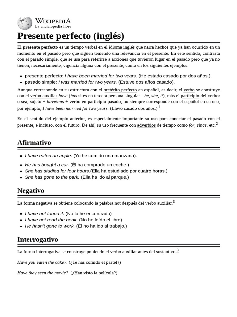 Presente Perfecto (Inglés) | PDF | Verbo | Morfología Lingüística
