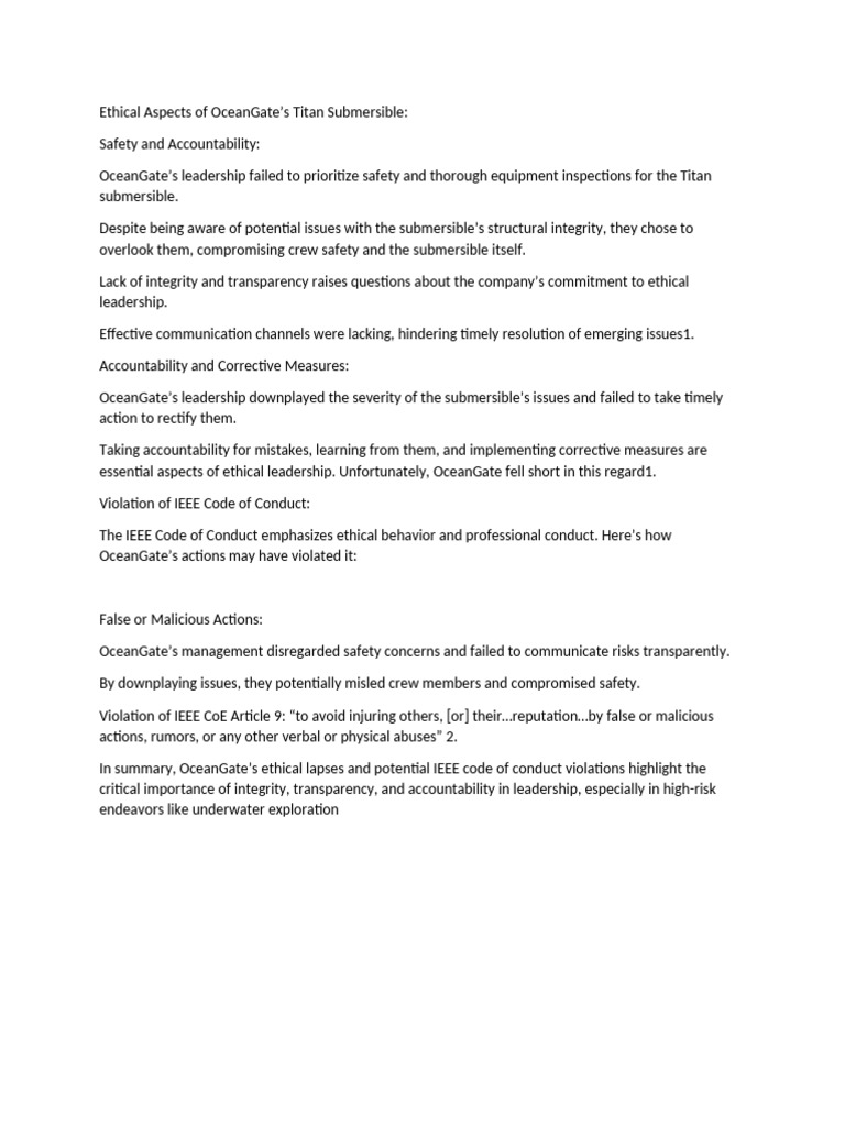 Ethical Aspects of OceanGate | PDF