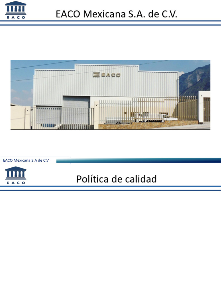 EACO Mexicana Presentacion | PDF | Calidad (comercial) | Rodamiento (Mecánico)