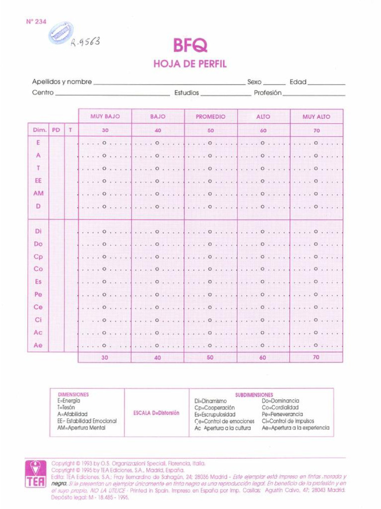 Hoja de perRFIL - de Respuesta y de Correción BFQ | PDF