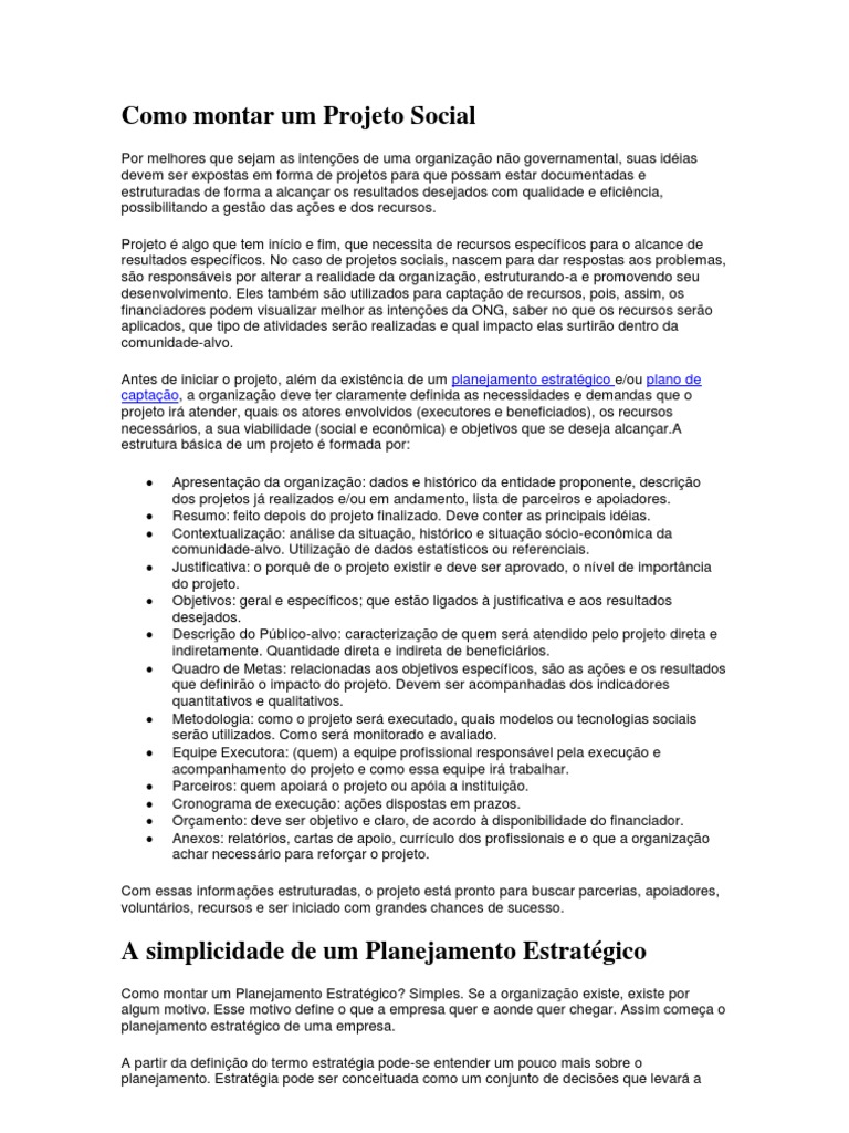 Como Montar Um Projeto Social | PDF | Planejamento estratégico ...