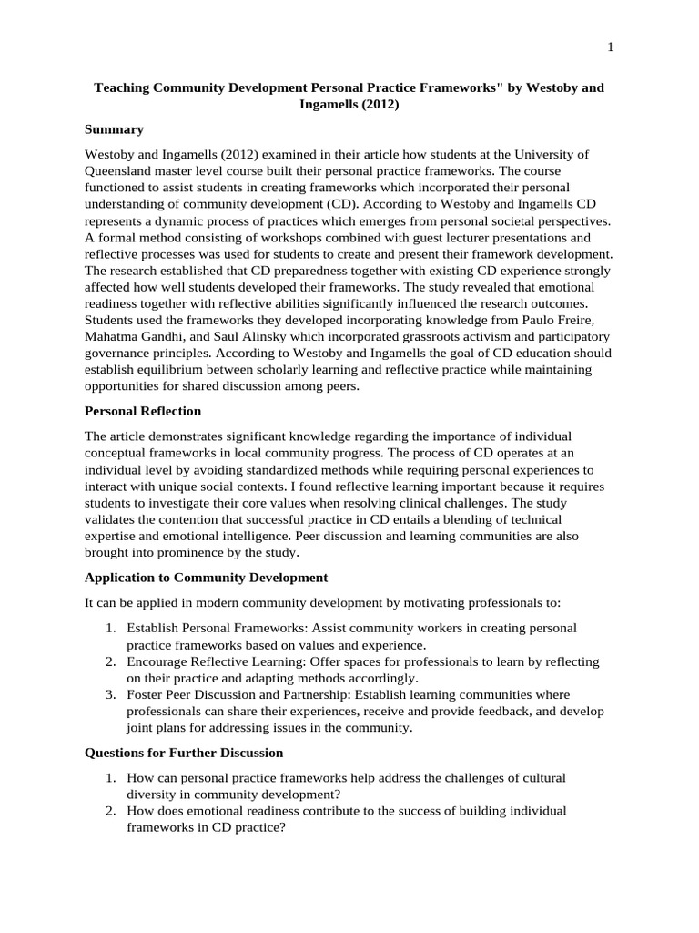 Community Development Frameworks Explained | PDF | Community | Learning