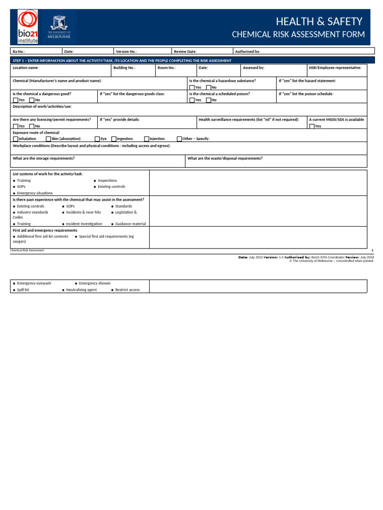 Chemical Risk Assessment Template | PDF | Risk | Dangerous Goods