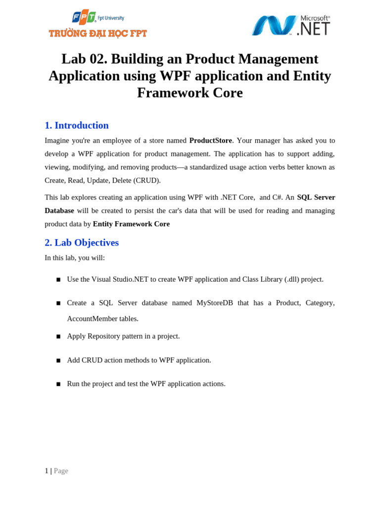 PRN212Lab 02 ProductManagement Using EntityFramework and WPF | PDF | Databases | Entity Framework