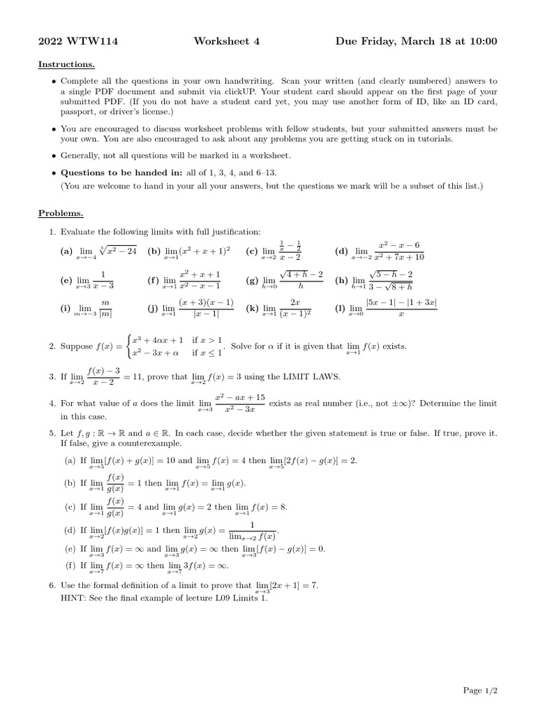 Worksheet 4 | PDF | Mathematics