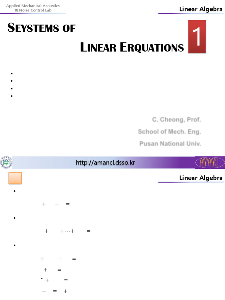 LA CH1 DAY01 2024-System of Linear Equations | PDF | Equations | System ...