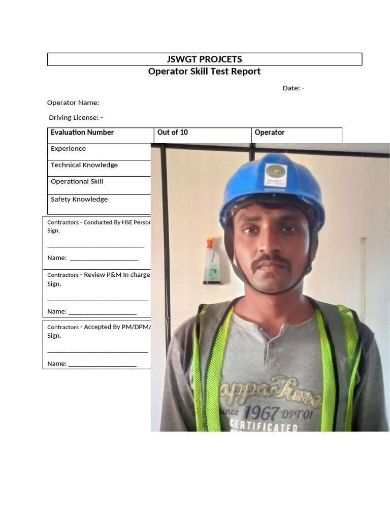 Operator Skill Test Report - Sonu Kumar | PDF