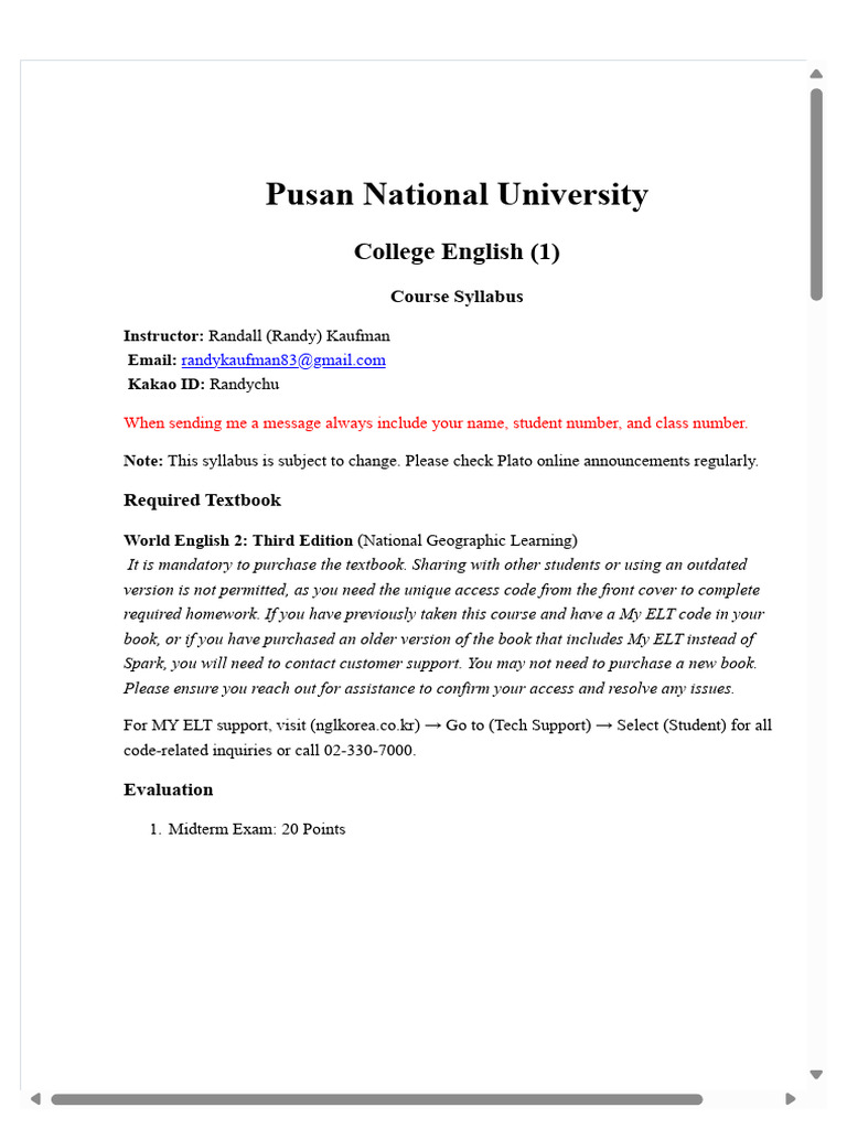 College English Syllabus Randy Kaufman Updated 4-17-25 | PDF