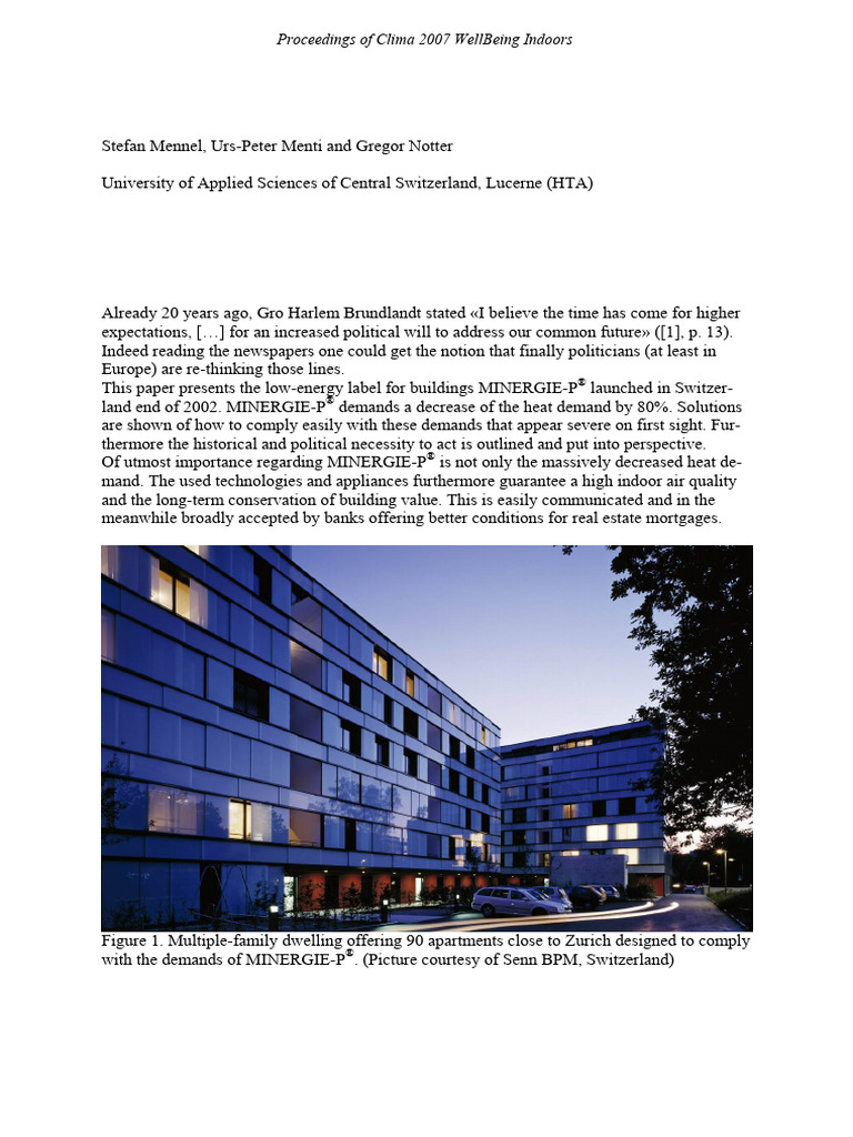 MINERGIE-P: A Building Standard of The Future | PDF | Heat | Energy ...