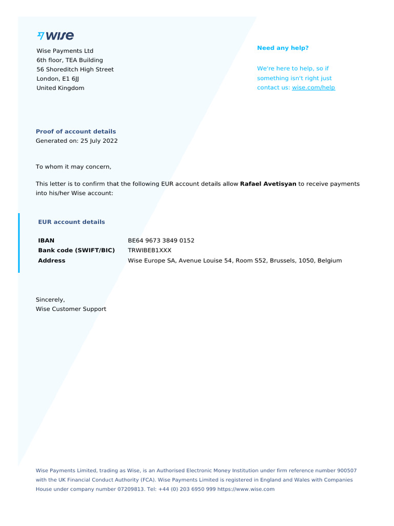 Account Details Proof Eur | PDF