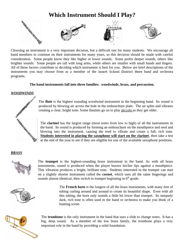 Instrument Selection Informational Form 1 1 1 | PDF | Woodwind ...