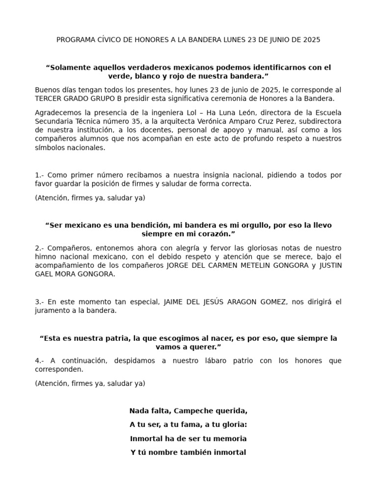 Acto Cívico del 23 de Junio 2025 | PDF